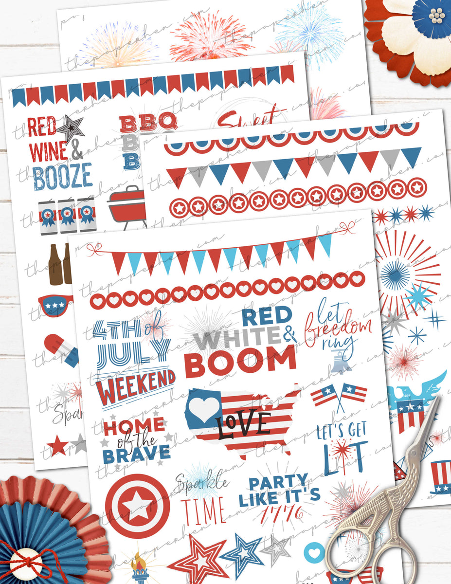 4th of July Patriotic Themed Printable Planner Stickers for Happy ...