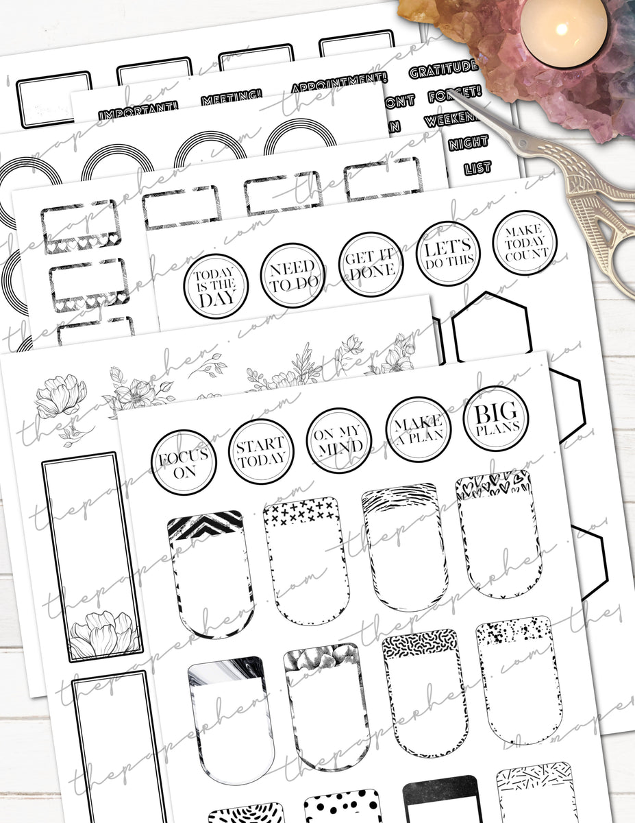 Printable Functional Planner Stickers Black & White- Boxes, Appointmen ...
