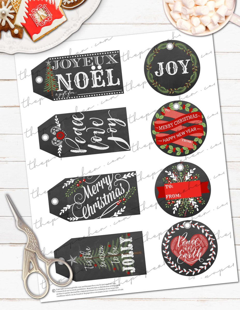 Printable Christmas Holiday Gift Tags - Farmhouse Chalkboard Style ...