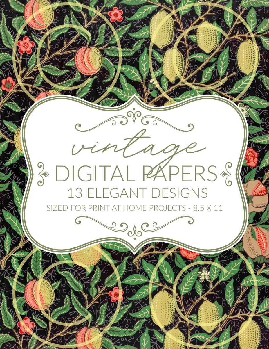 Printable Digital Paper Vintage Florals & Lemons 13 Sheets – The Paper Hen