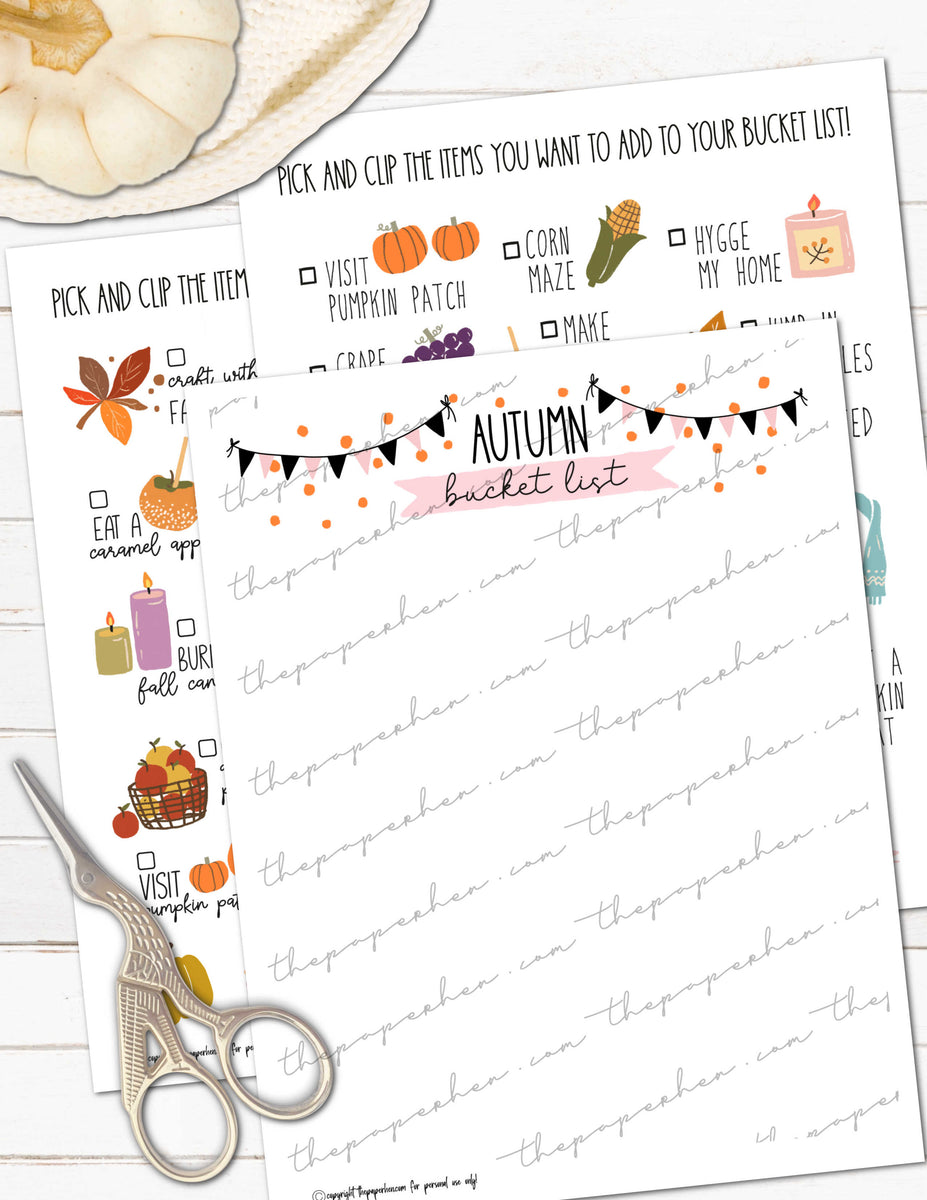 Printable Fall Autumn Bucket List Planner Stickers for Planner Decorat ...
