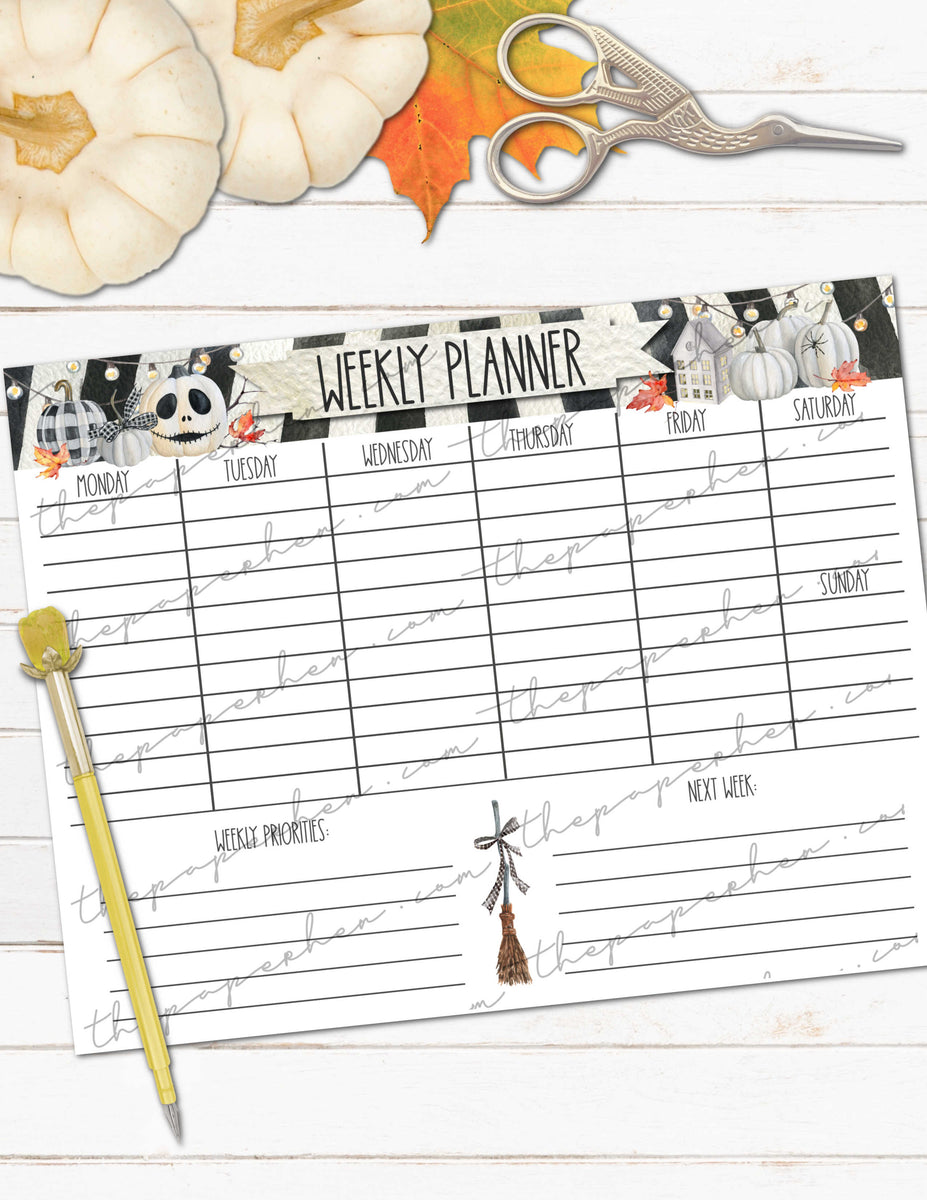 Printable Halloween Weekly Planner Calendar To-Do Check List – The ...