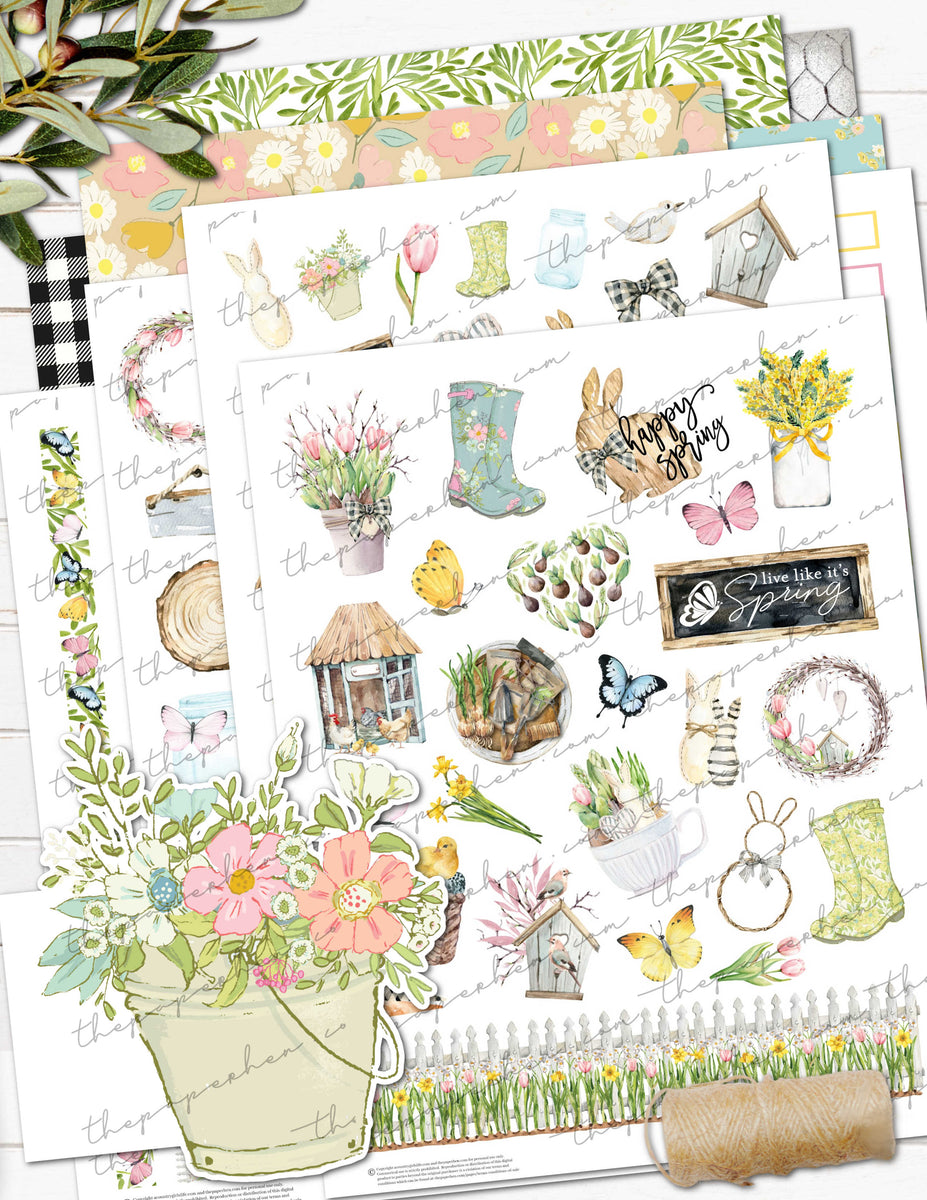 Farmhouse Spring | Garden Floral Watercolor Printable Planner Sticker ...