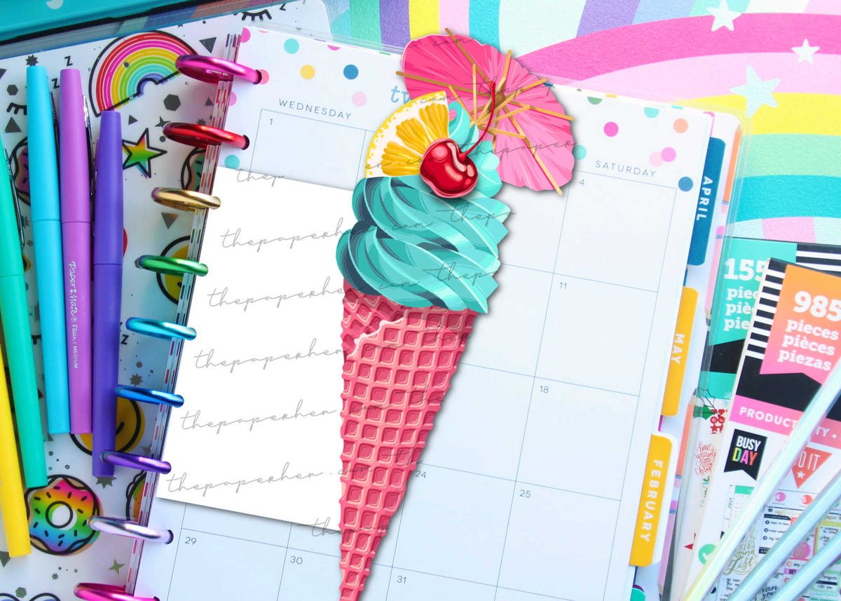 Summer Ice Cream Cone Printable Planner Page Marker | Tab Divider | Di ...