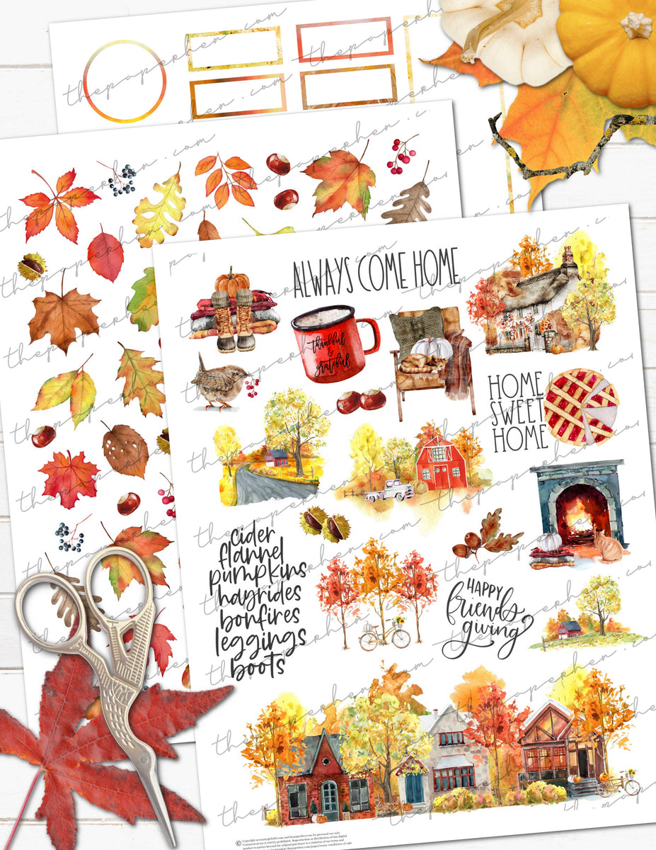 Printable Thanksgiving Watercolor Planner Stickers for Fall Autumn Pla ...