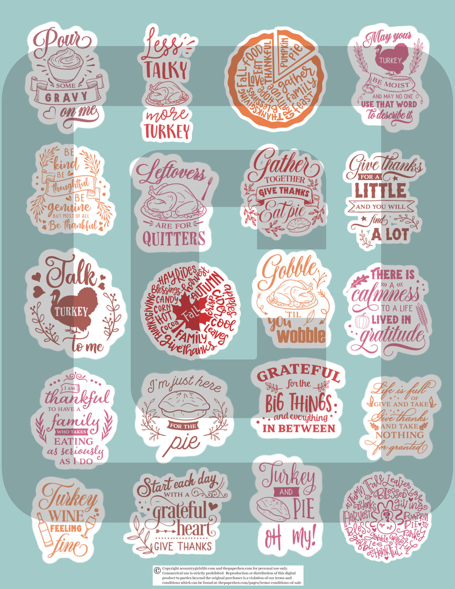 Sweet & Sassy Printable Thanksgiving Planner Stickers for Planner Deco ...