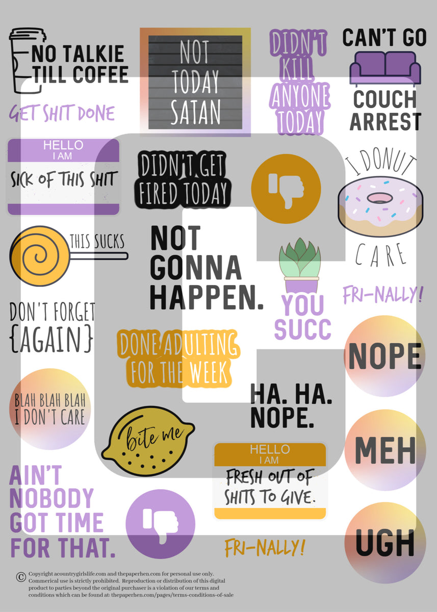 Sarcastic & Sassy Printable Planner Stickers – The Paper Hen