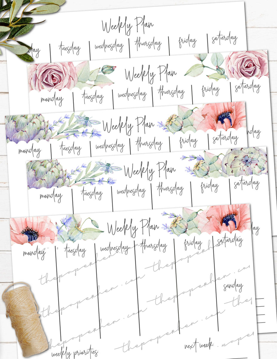 Printable Floral Weekly Planner Calendar To-Do List – The Paper Hen