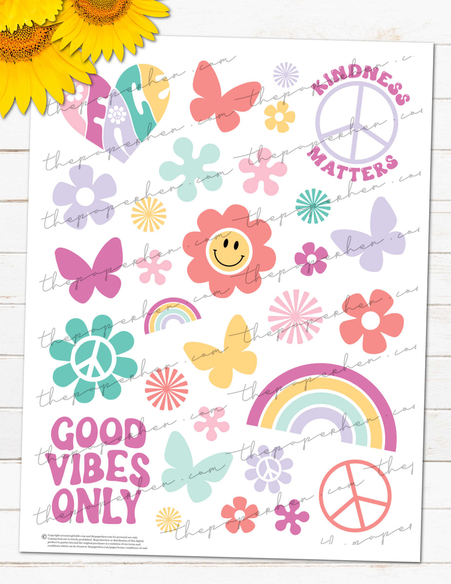 Retro 70's Printable Stickers Decals Die Cuts (Large Stickers) For Lap ...