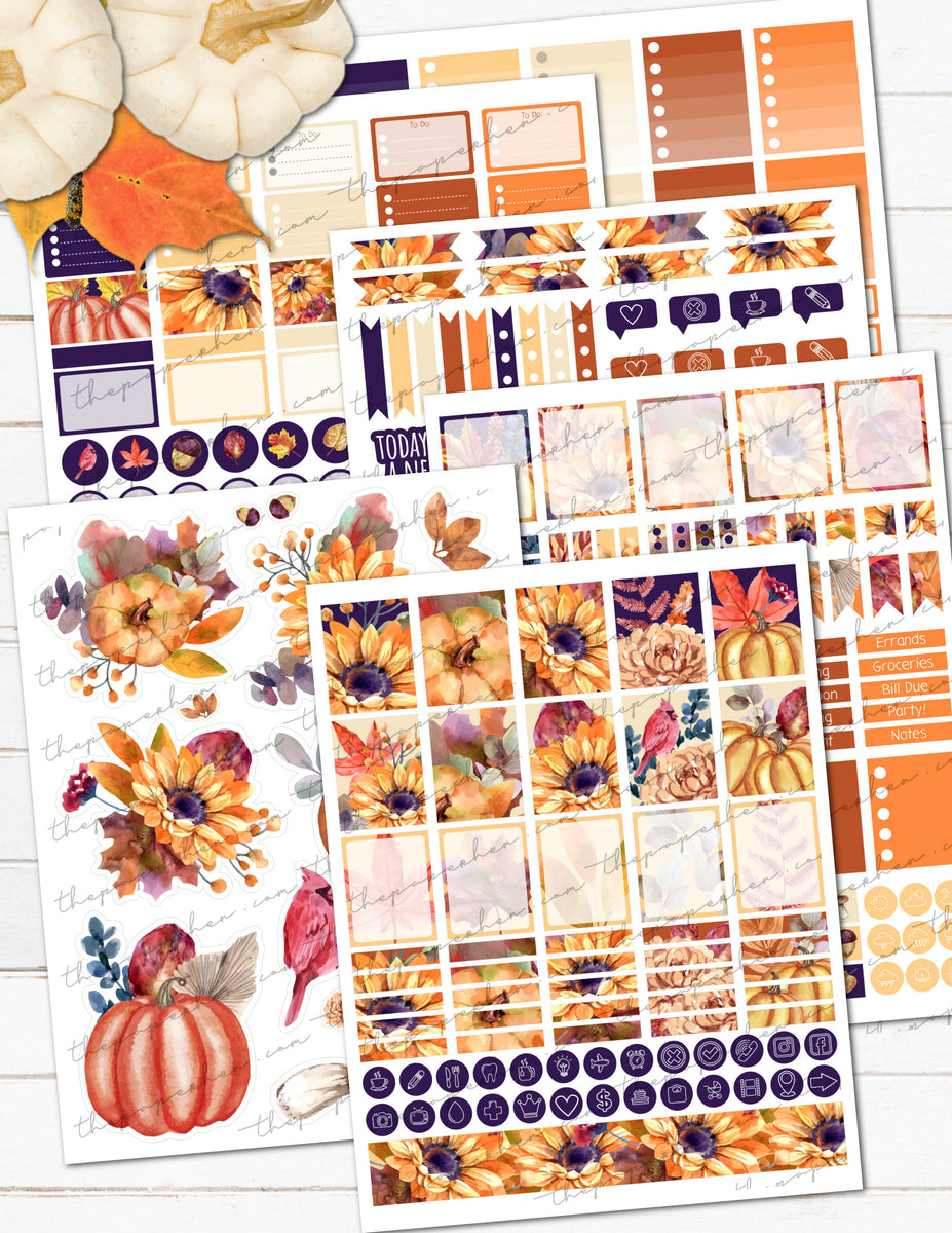 Printable Thanksgiving Watercolor Planner Stickers Kit for Fall Autumn ...