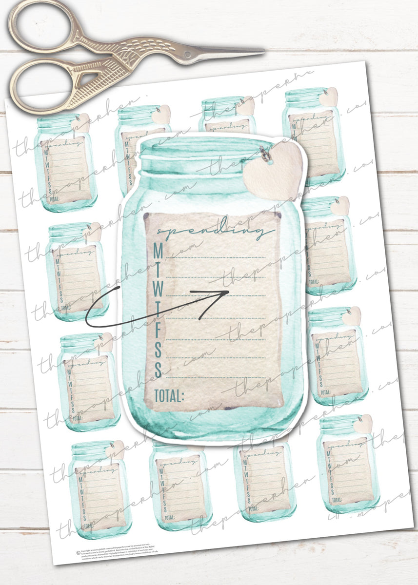 Printable Weekly Spending Planner Stickers or Trackers Mason Jar – The ...